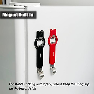 3-in-1 Magnetic Bottle and Can Opener for Refrigerator, Stainless Steel Manual Can Punch Opener for Liquid with Cap Catcher, Stick to Fridge for Easy Storage, Can Tapper Church Key with Magnet (Black)