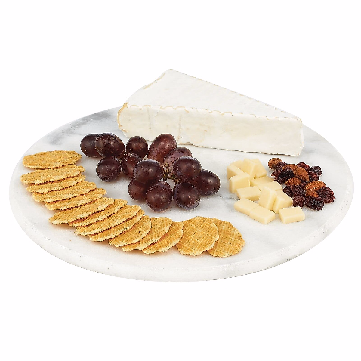 mDesign Large Round Slab Stone Kitchen Countertop Pastry Cutting Board, Serving Tray for Bread, Breakfast, Snacks, Cheese, Pizza, Appetizers - Use for Chopping, Cooking, Baking, Cooling - Marble