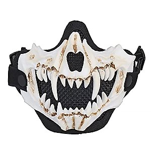 Yzpacc Airsoft Half Face Skull Masks Tactical Face Protection Mesh Mask for Halloween Cosplay Paintball CS Hunting (bk-02)