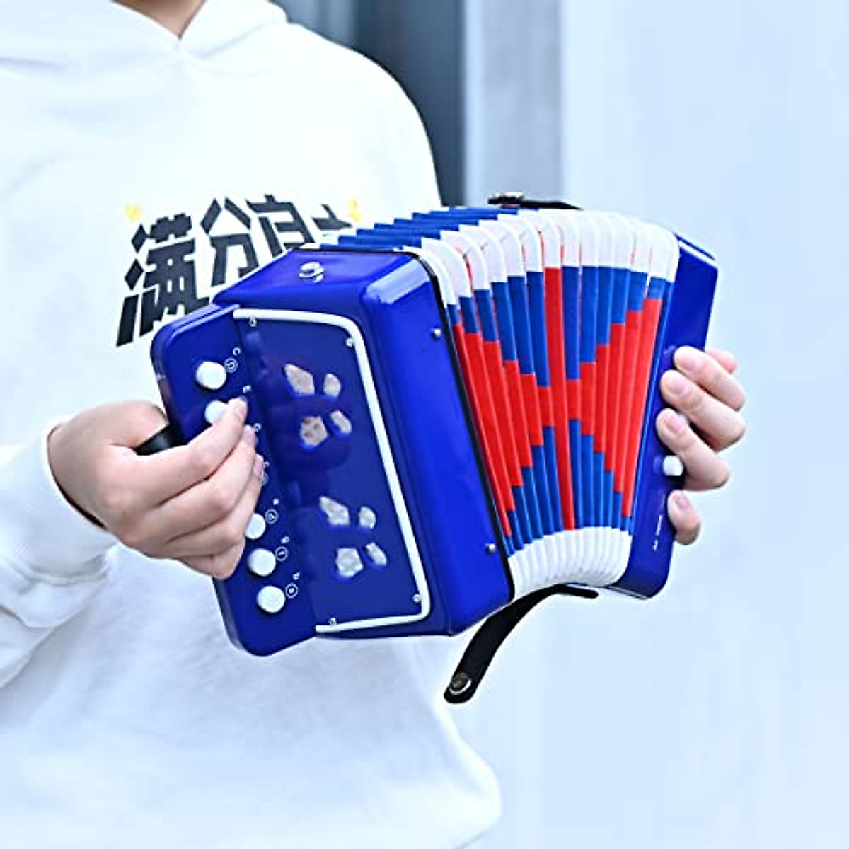 Kids Accordion 10 keys Button Accordian,Musical Toy Instrument,Mini Accordion for Children Beginners (Blue)