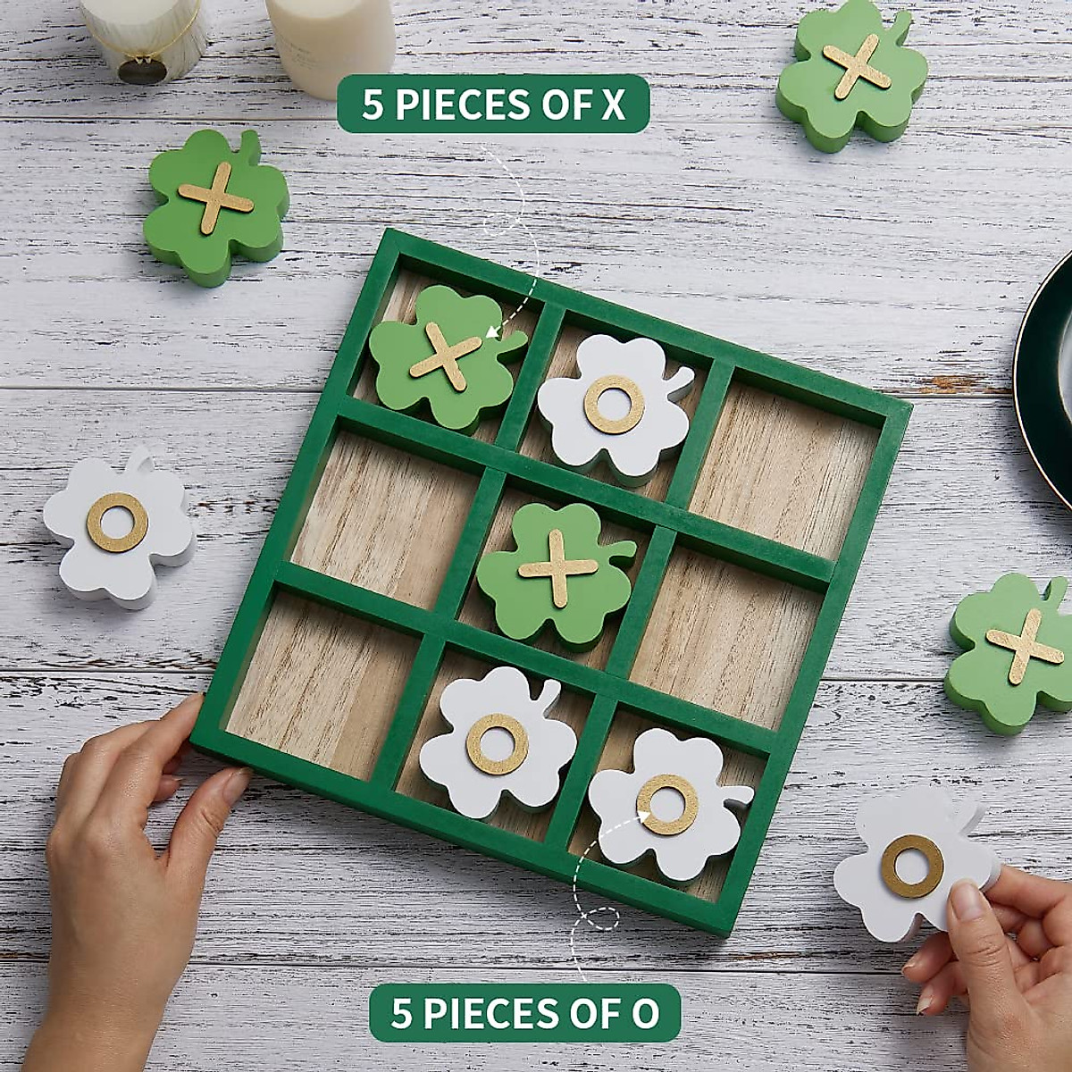 Heart Carpenter St Patrick's TicTacToe Game for Kids and Family Board Games 3D Travel of Living Room Decor and Coffee Top Table Games Decor Family Games Night Classic Board TicTacToe