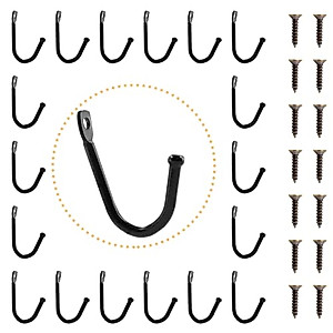 Auvotuis 24Pcs Single Iron Hooks, Decorative J Shaped Wall Mounted Single Coat Hooks with Screws for Hanging Bag, Key, Cup (Black, 1.4 x 1 Inch)