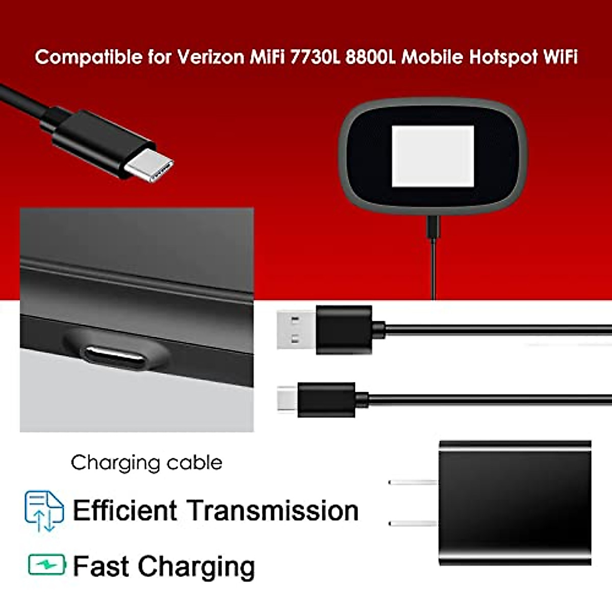 USB-C Fast Wall Charger Charging Cable Cord Fit for Verizon Orbic Speed Mobile Hotspot 400L MiFi 7730L 8800L Jetpack Hotspot, INSEEGO 5G MiFi M1000 M2000 M2100, Nighthawk M1 MR1100, GL.iNet GL-MT1300