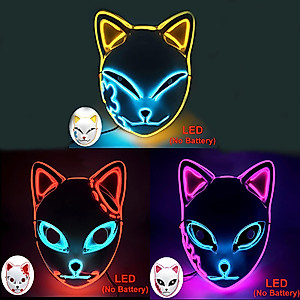 ZZXIAOJIE 3Pcs Demon LED Mask Costume Props Japanese Anime Plastic Fox Face Cosplay Glowing Masks for Adult Masquerade