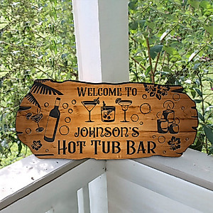 NNAMESISS- Personalized Hot Tub Rules Sign, Hot Tub Sign, 8 Inches, 12 Inches, 18 Inches Wooden Sign, Porch Patio Yard Decoration, Backyard Decor, Hot Tub Decor, Housewarming Gift, Gift for Friend