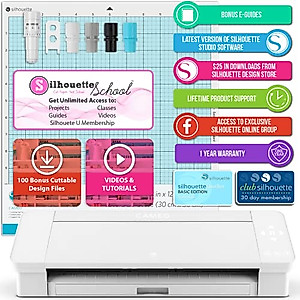 Silhouette White Cameo 4 Starter Bundle with 26 Oracal Vinyl Sheets, Transfer Paper, Class, Guides and 24 Sketch Pens