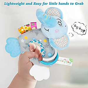 Baby Plush Rattles Toys 0-3-6-12 Months, Soft Hand Grip Toys with Teether, Elephant & Monkey Wrist Rattles for Infant Boy or Girl