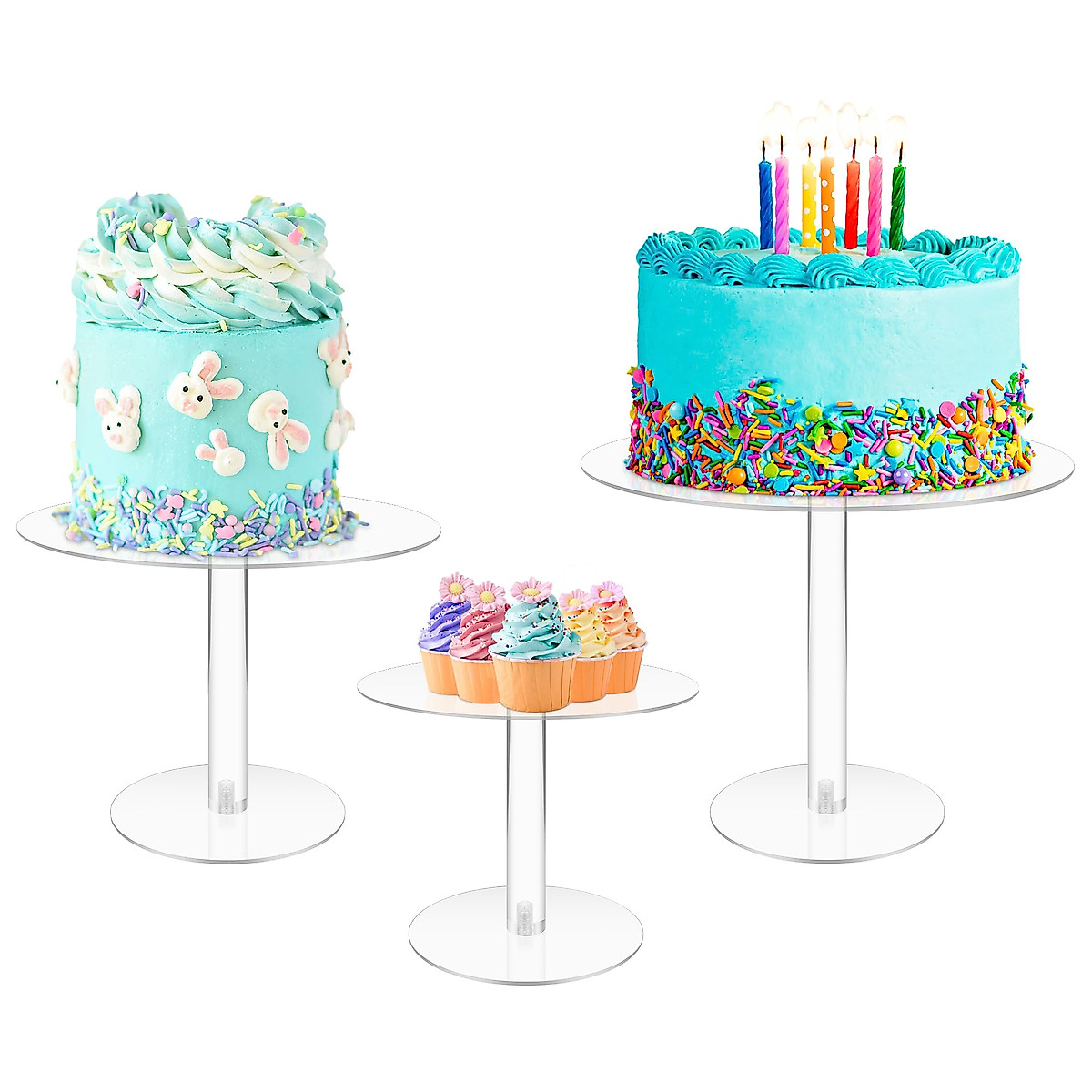 Acrylic Cake Stand, 3PCS Round Cake Stands for Dessert Table, Clear Cupcake Holder for Birthday Party, Pastry Candy Pizza Display Riser for Wedding Event