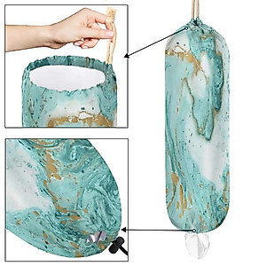 Turquoise Marble Texture Plastic Bag Holder, Teal Art Marble Grocery Bag Storage Holder Garbage Shopping Bag Trash Bags Organizer for Kitchen Home