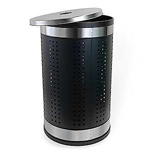 Matte Black & Polished Stainless Steel Laundry Bin & Hamper | Ventilated Stainless Steel Clothes Basket With Polished Lid | Life Time Warranty