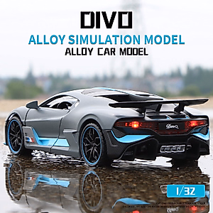 1:32 Bugatti Divo zinc Alloy Pull Back Car Diecast Electronic Toys with Lights and Music,Decorative,Mini Vehicles Toys for Kids,Boyfriend,Young Peoples Gift(Gray)