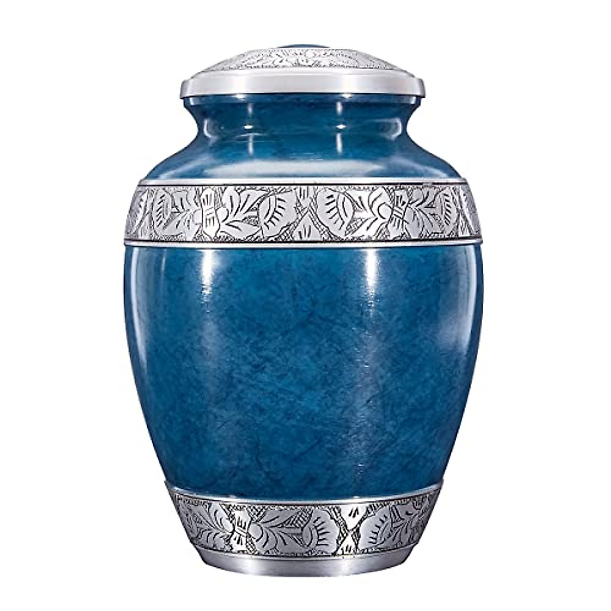 GSM Brands Cremation Urn for Adult Human Ashes - Large Handcrafted Funeral Memorial with Striking Blue Design (Aluminum - 10 Inch Height x 7 Inch Width)