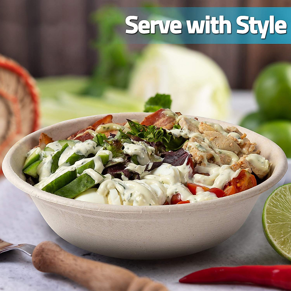 Green Tree Products Disposable Paper Bowls, 32 Oz [50 Pack] Large Bowl-100% Compostable, Biodegradable, Eco-friendly - Convenient for Daily Use for Salad, Hot Soup, and Pasta