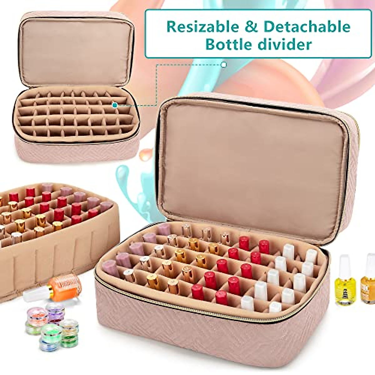 BAFASO Nail Polish Organizer Holds 40 Bottles (15ml - 0.5 fl.oz), Nail Polish Case with Manicure Tools Storage Sections (Patented Design), Pale Rose