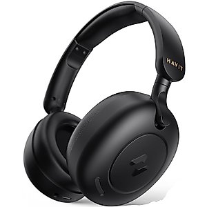 havit H655BT Hybrid Active Noise Cancelling Headphones for Airplane Travel, Wireless Over Ear Bluetooth Headphones, 76H Playtime, Hi-Res Audio, Super Bass via App, 5 Mic for Noise Cancelling