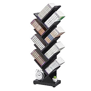 ruboka 8-Shelf Tree Bookshelf, 38.4-Inch Retro Floor Standing Bookcase Display for CDs/Magazine/Books, Small Bookshelf for Bedroom, Living Room, Office,Balcony, Black Storage Shelves DESK56A