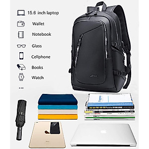 DYJ Vegan Leather Laptop Backpack for Women&Men, Faux Leather Vintage School Students Bookbag Weekend Travel Daypack with USB Charging Port Fit 15.6 Inch Laptops