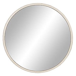 Patton Wall Decor 30" Distressed Cream and Gold Framed Round Wall Mirror, White