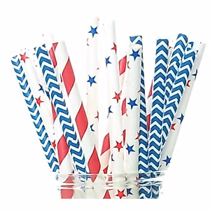 4th of July Straws USA Red, White & Blue Paper Party Straws (25 Pack) - America Patriotic BBQ Supplies