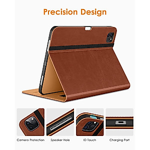 DTTO iPad Pro 12.9 6th / 5th / 4th / 3rd Generation Case 2022/2021/2020/2018, Premium Leather Folio Stand Cover with Built-in Apple Pencil Holder -Auto Wake/Sleep and Multi Viewing Angles,Brown