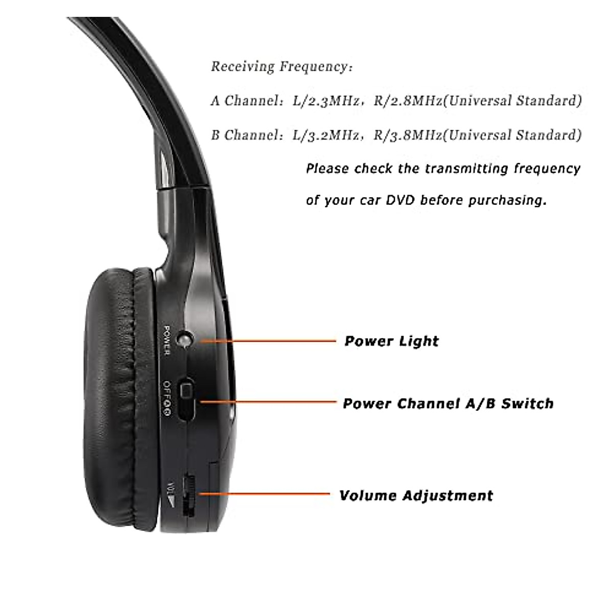 KOBANOICA IR Headphones for Car DVD,Car Headphones Wireless,Universal 2 Channel Infrared Headphones for Odyssey Entertainment System(3 Pack)