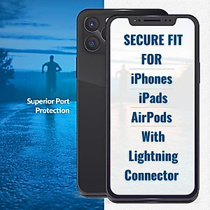 PortPlugs Dust Plugs (10 Pack) Flat Design Compatible with iPhone 14, 13, 12, 11, X, 8, 7, Plus, Pro, Max and Air Pods, Includes Charging Port Cleaning Brush (Black)