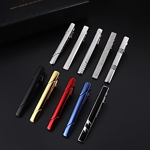 CASSIECA 10 Pcs Tie Clips for Men Classic Tie Bar Set for Regular Ties Necktie Wedding Business Clips with Gift Box