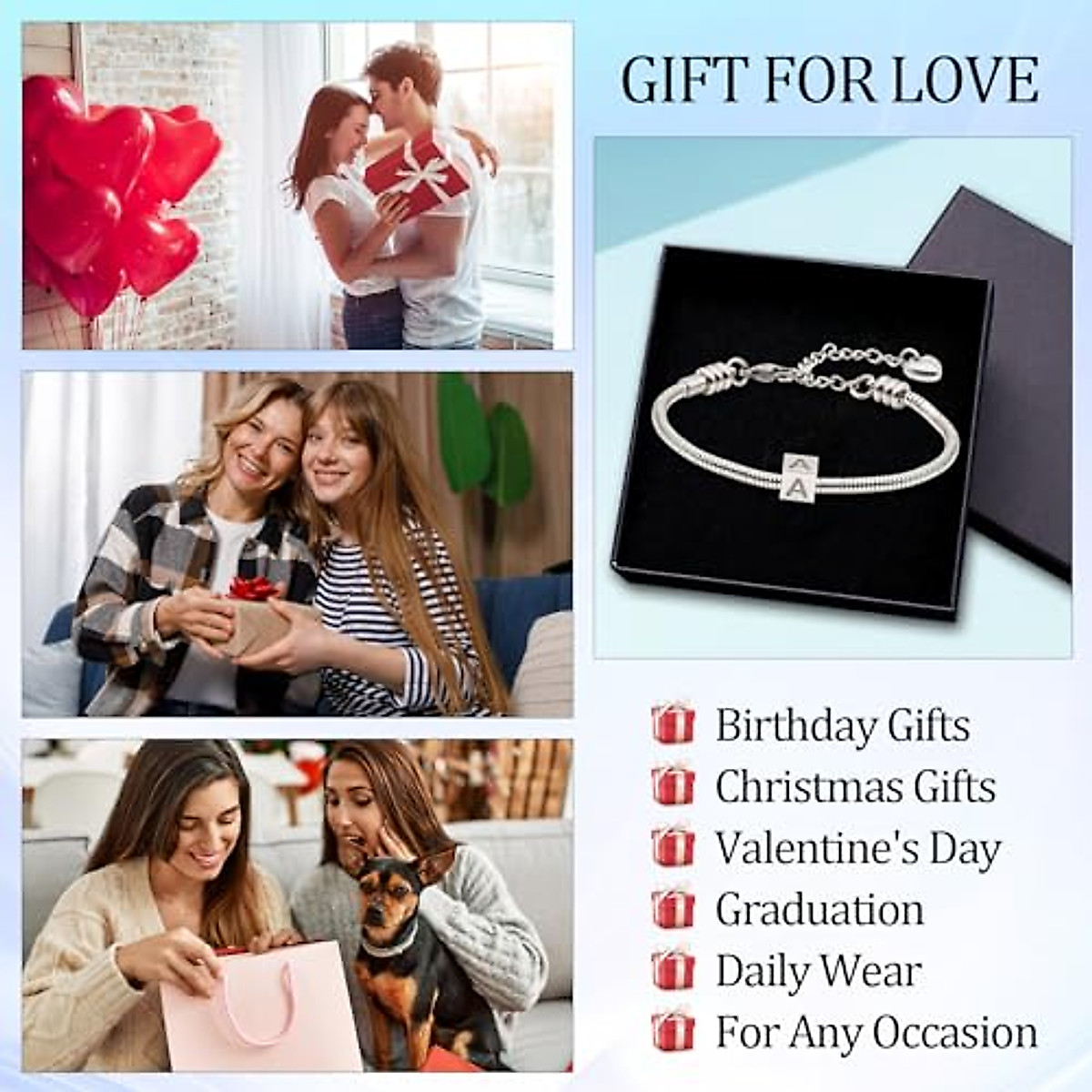 TAGOMEI Initial Bracelet for Women Teens, Stainless Steel Silver Dainty Letter Bracelets, Personalized Initial Charm Alphabet Jewelry Gifts