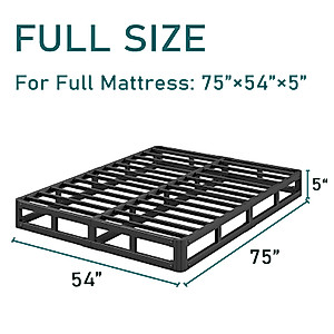 Hunlostten 5 in High Heavy Duty Full Size Bed Frame No Box Spring Needed, Low Metal Bed Frame Full, Sturdy Steel Support Mattress Foundation, Easy Assembly, Noise Free