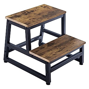 VonDream 2 Tier Step Stools for Adults with Non-Slip Stickers, Heavy Duty Bed Steps for High Beds,Kitchen Step Stool,Wide Wooden Step Stools for Kids, Step Stool for RV