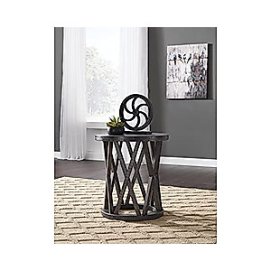 Signature Design by Ashley Sharzane Rustic Round End Table Made of Solid Pine Wood, Gray with Weathered Finish