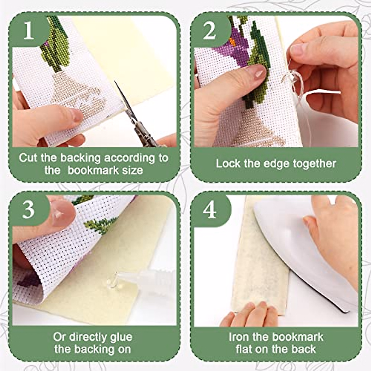 Caydo 3 Pieces Cross Stitch Bookmark Kits, Flowers Stamped Embroidery Bookmark with Backing Felt and Instructions Beginner Cross Stitch Kits for Adults, Book Lovers, 14 CT