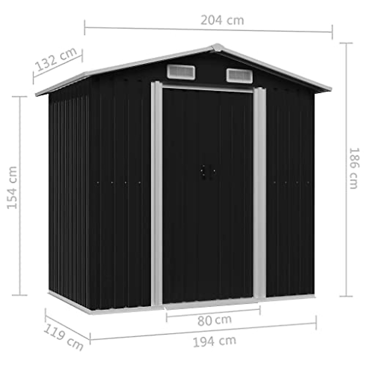vidaXL Garden Storage Shed Metal 80.3"x52"x73.2" Garage Tool Storage House