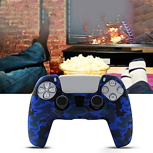 PS5 Controller Skin,Hikfly Silicone Cover for PS5 DualSense Controller Grips,Non-Slip Cover for PlayStation 5 Controller- 1 x Skin with 8 x Thumb Grip Caps(BlueCamo)