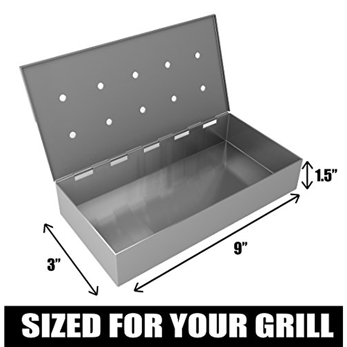 Cave Tools Grill Smoker Box Starter Kit for Wood Chips, Stainless Steel Bucket Style with Hinged Lid, BBQ Grill and Smoker Accessories - Medium