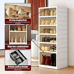 AOHMPT Foldable Storage Box - Clear Stackable Shoe Organizer with Lids - Large 6 Layer Shoe Rack Cabinet