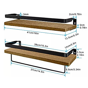 URBANITURE Hanging Shelves - Premium Floating Bookshelf (Paulownia Wood) Towel Holder for Bathroom Cat Trophy and Lego Display (Brown)