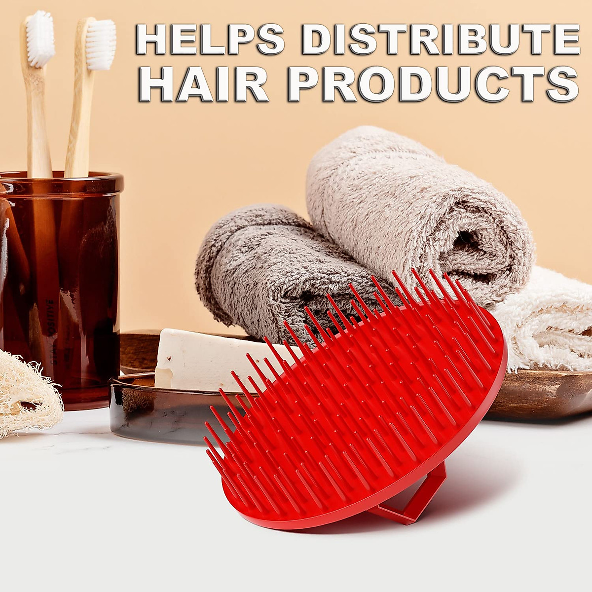 Bossman Scalp Massager and Shampoo Shower Brush - Head Scrubber - Beard Exfoliator - Hair and Beard Dandruff Control (Red)