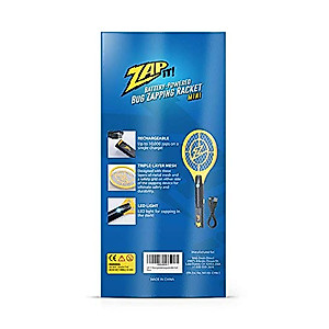 ZAP IT! Bug Zapper Rechargeable Bug Zapper Racket W/ Blue Light Attractant, 4,000 Volt, USB Charging Cable