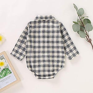 HZYKOK Toddler Boy Clothes Baby Girl Bodysuit Long Sleeve Romper Yellow and Black Plaid Shirts Blouse with Pocket Cute One-Piece Jumpsuit Play Wear Clothing