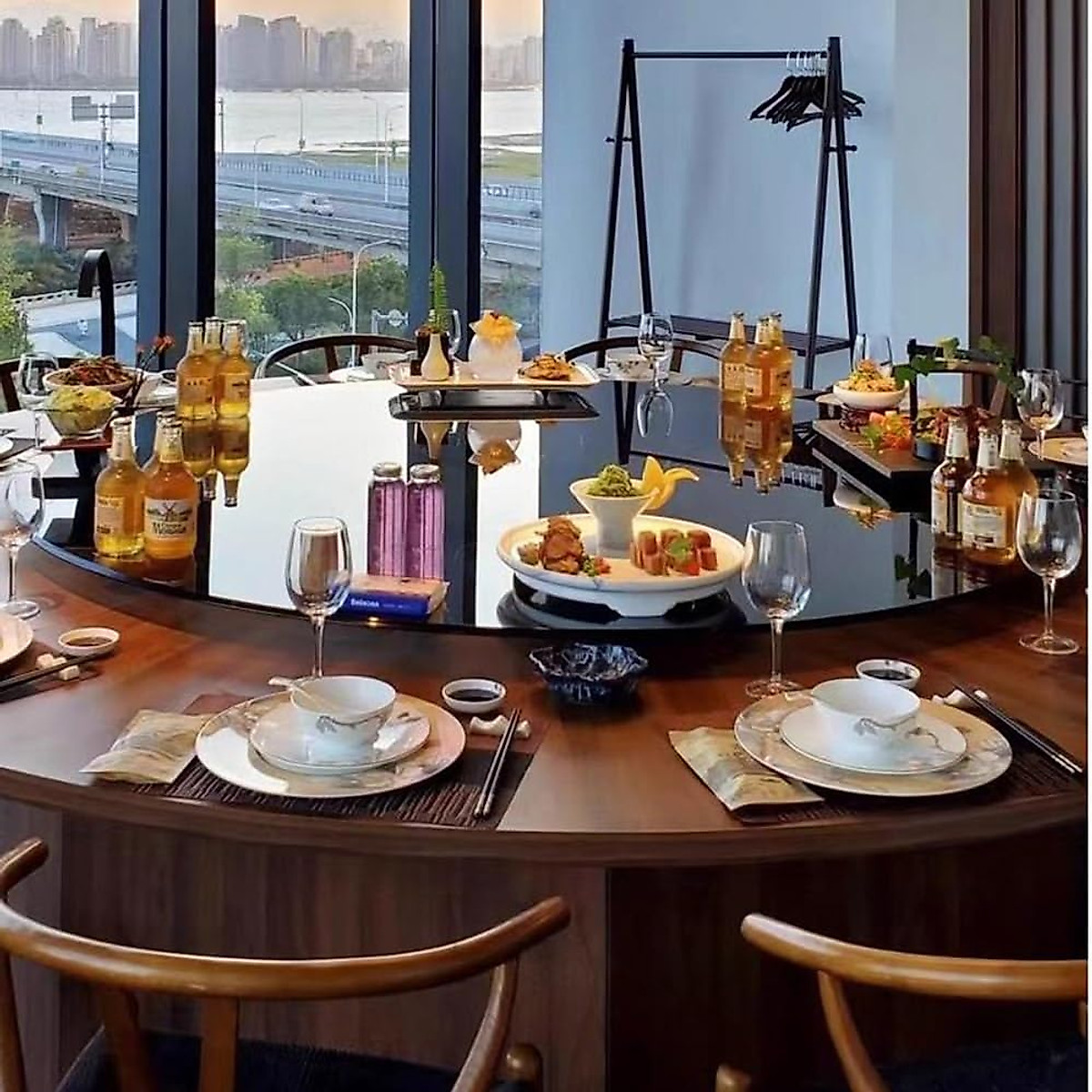 VERDDE Black/Brown Glass Lazy Susan Turntable - 24/27/30/36/40 Inch - Large Round Dining Table Rotating Tray, Scratch-resistant, Thickness 12mm. (Color : Black, Size : 70 cm (27 in))