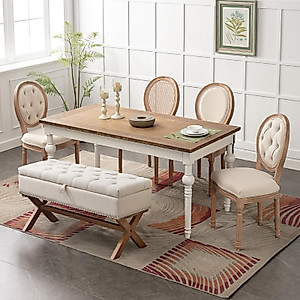 Bonzy Home Tufted Entryway Storage Bench, 36" French Vintage Bedroom Dining Room Benches with X-Shaped Legs, Fabric End of Bed Bench for Bedroom Dining Room Living Room Entryway, Beige