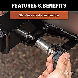 CURT 23519 Stainless Steel Trailer Hitch Lock, 5/8-Inch Pin Diameter, Fits 2 or 2-1/2-Inch Receiver