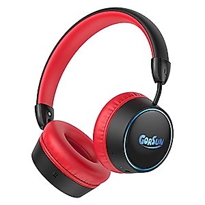 gorsun E95A Kids Headphones Wireless with Mic, Bluetooth 5.1, LED Lights Kids Bluetooth Headphones, 85dB Volume Limited Toddler Headphones, Stereo Headsets for School Tablet PC, Red