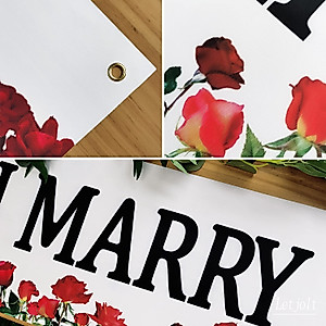 Marry Me Flower Banner Will You Marry Me Large Flower Banner Marriage Valentine's Day Proposal Sunmmer Supplies Engagement Lawn Sign Outdoor Party Backdrop Decorations 6Ft