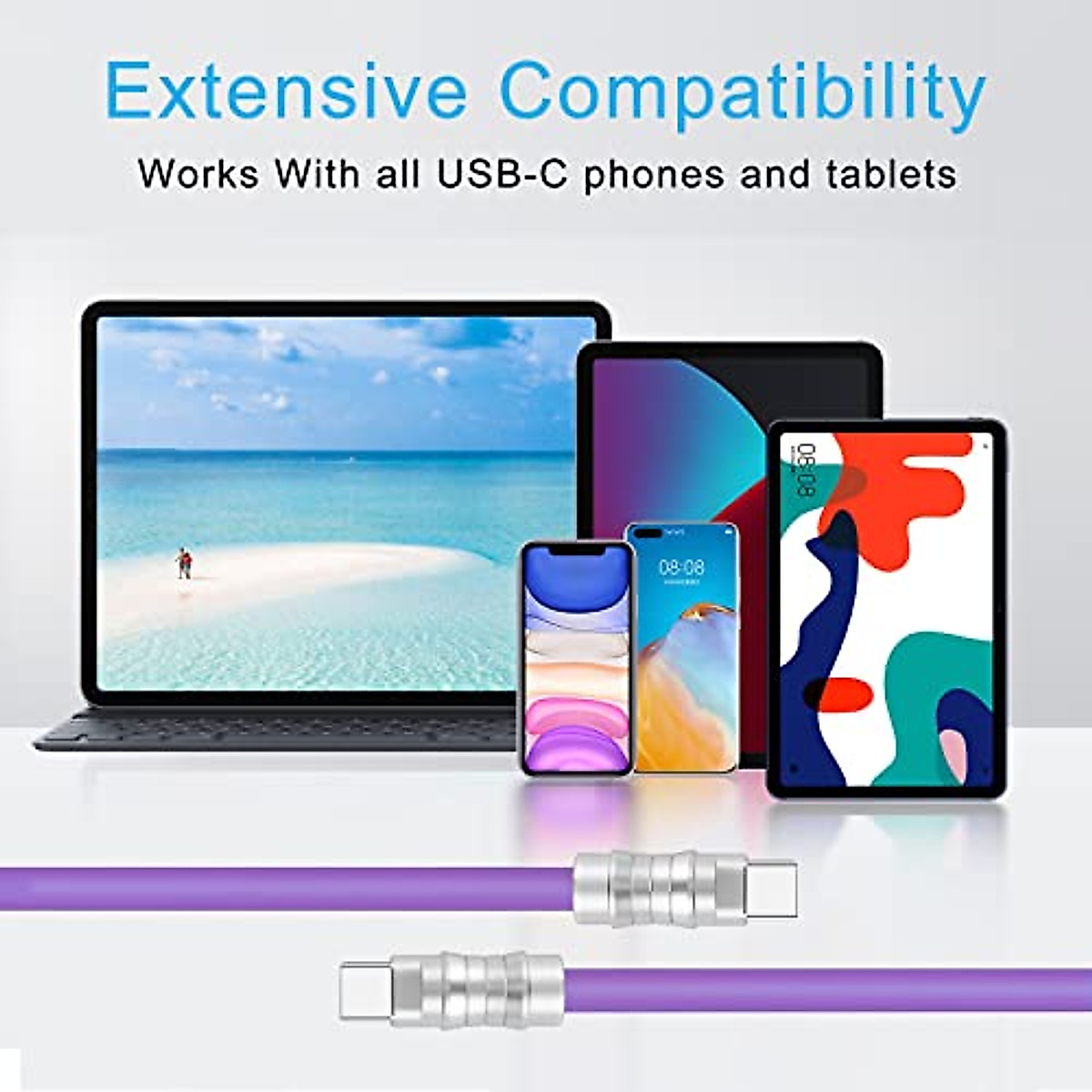 WLGQ USB C to USB C Cable, PD100W Skin-Friendly Liquid Silicone Material Fast Charging Cable USB Type C Interface Device Universal Charging Cable Purple 1.6Ft