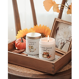 Thanksgiving Fall Scented Candles Set, 2 Pcs 7oz Pumpkin Spice and Apple Cider Candle, Thanksgiving Fall Candle Gifts for Women, Thanksgiving Table Centerpiece, Fall Decorations for Home