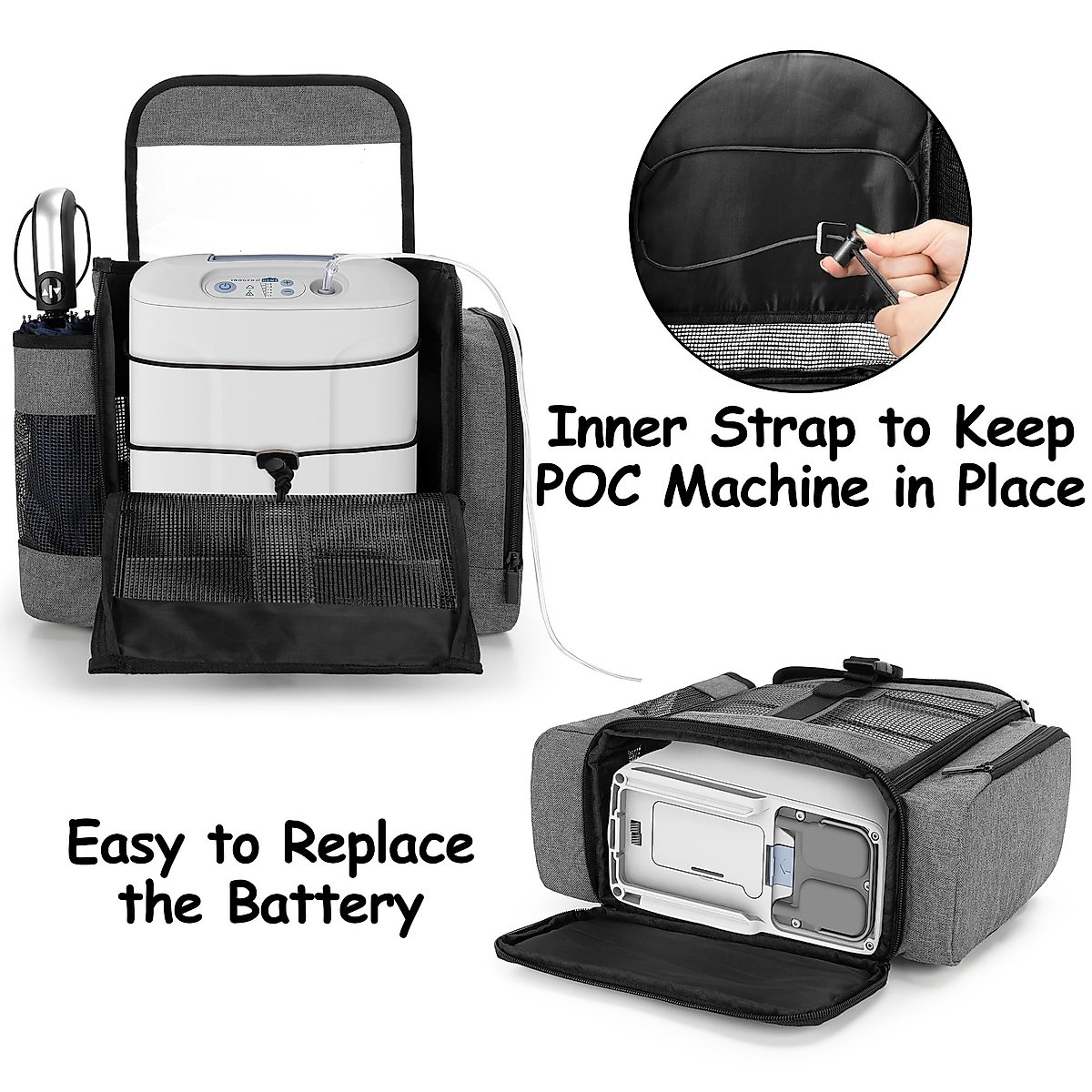 CURMIO Portable Oxygen Concentrator Backpack Compatible with Inogen One, Oxygo, Caire Units, SimplyGo Mini, POC Travel Bag for Machine and Accessories, Gray (Bag Only, Patent Design)