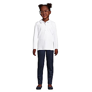 Lands' End Uniform Girls Long Sleeve Plain Knit Peter Pan Polo White Kids Medium