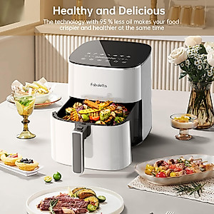 FABULETTA Air Fryer 6QT, 11-in-1 Large Air Fryers, 450F Max Crisp, Nonstick Basket, Diswasher Safe, Shake Reminder for Roast, Bake, Dry, Reheat, Frozen, Broil, Proof-White